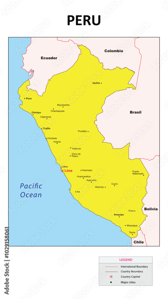 Peru Map. Major cities in Peru. Political map of Peru with border and ...