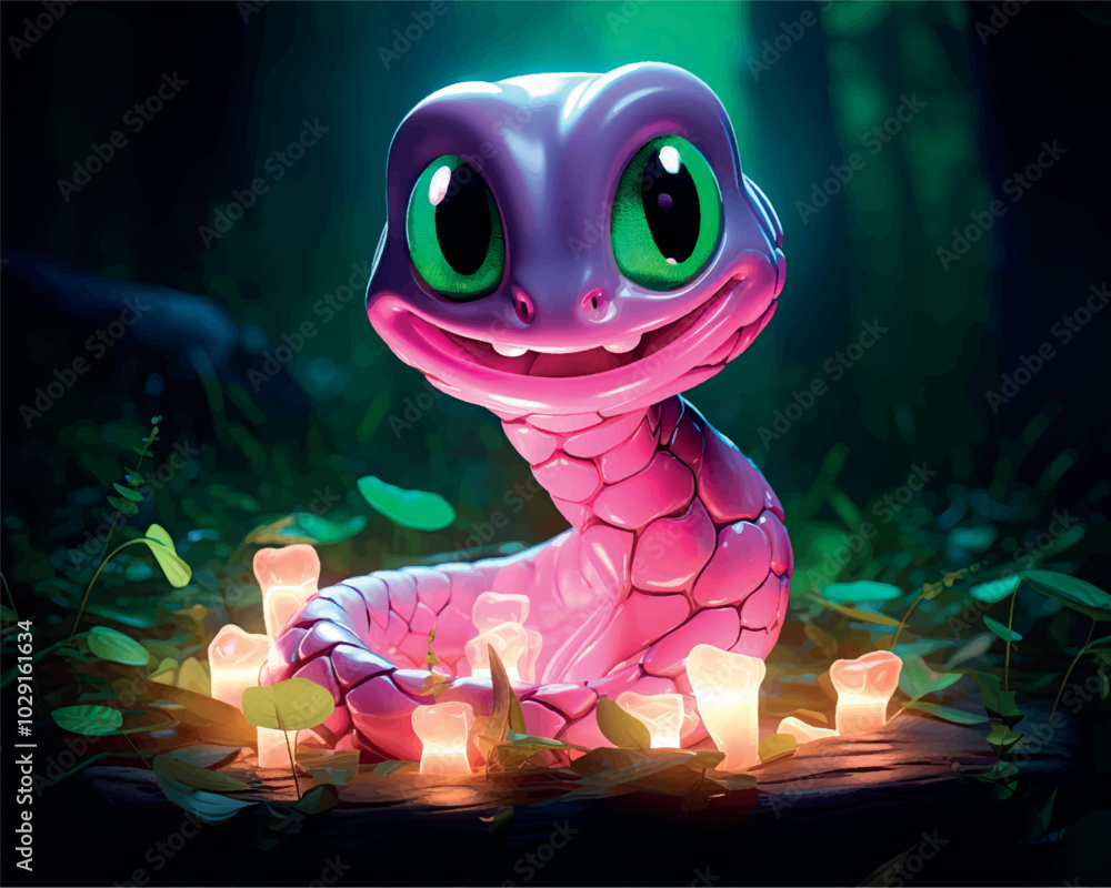 Stylized 3D model of a black snake character. Black luminescent snake ...