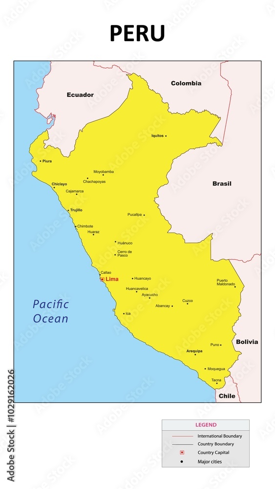 Peru Map. Major cities in Peru. Political map of Peru with border and ...