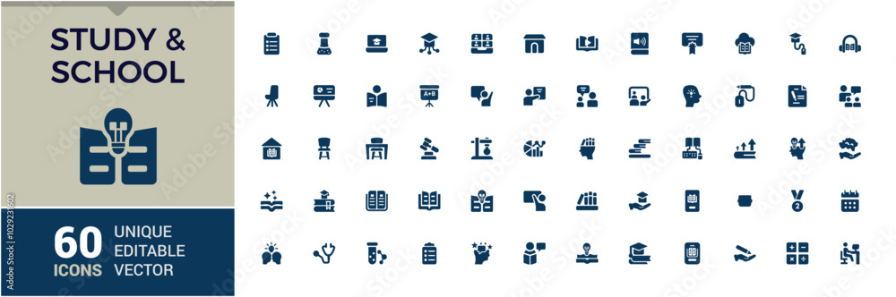 Study and school Icons Collection. Related to education, research ...