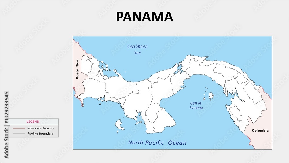 Panama Map. Political map of Panama with state border in outline ...