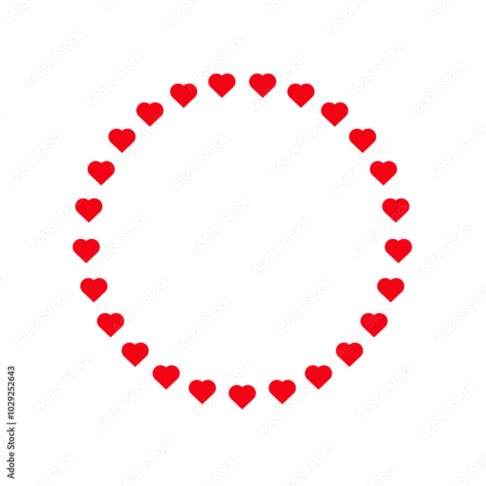 Red heart circle frame. Love round border design Stock Vector | Adobe Stock