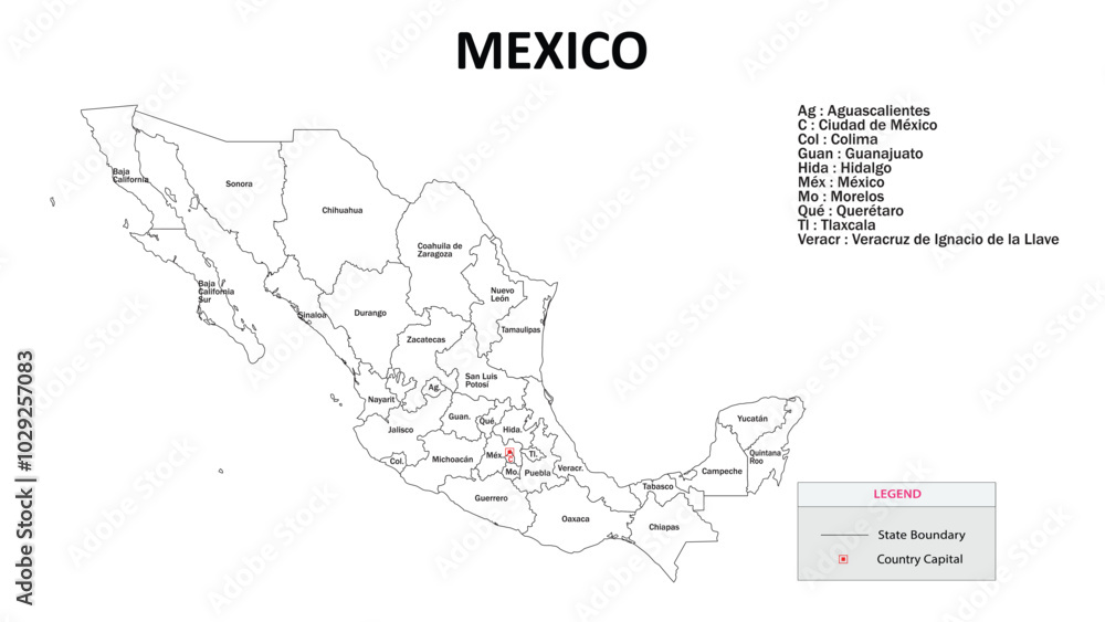 Mexico Map. State and district map of Mexico. Administrative map of ...