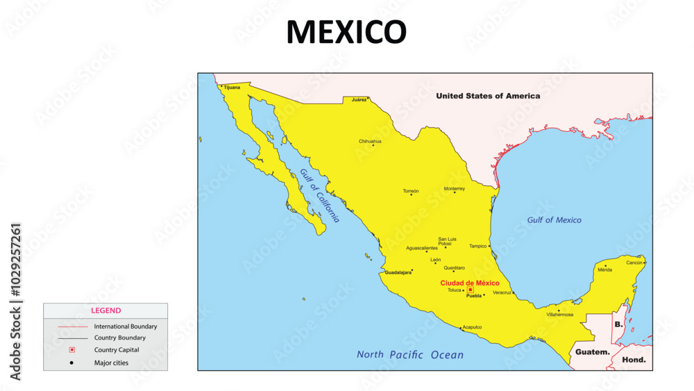 Mexico Map. Major cities in Mexico. Political map of Mexico with border ...