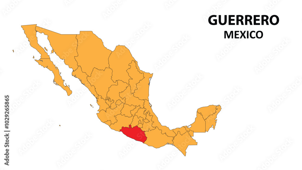 Guerrero Map is highlighted on the Mexico map with detailed state and ...