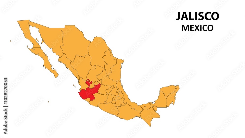 Stock-Illustration „Jalisco Map is highlighted on the Mexico map with ...