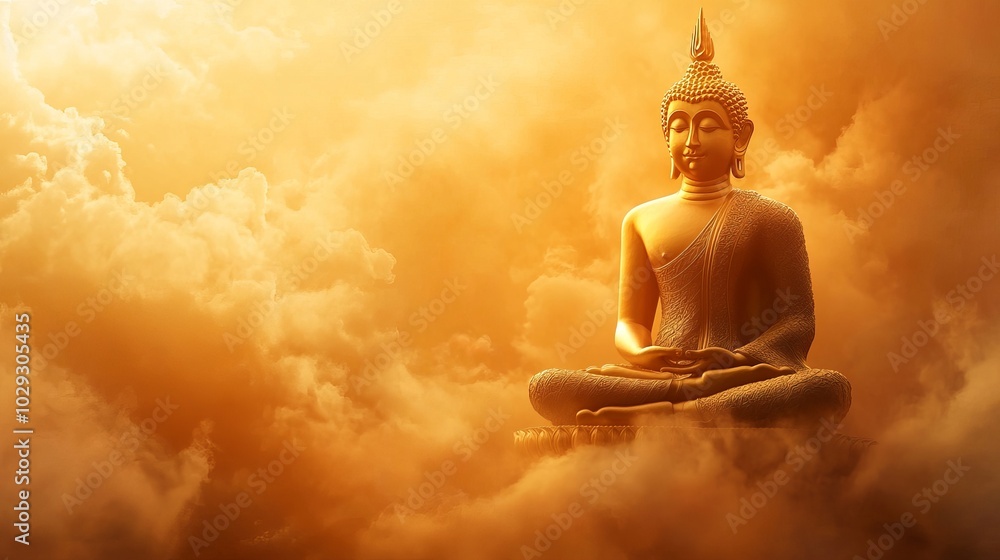 : "A Meditating Buddha Statue Behind a Cloud: A Serene Vector ...
