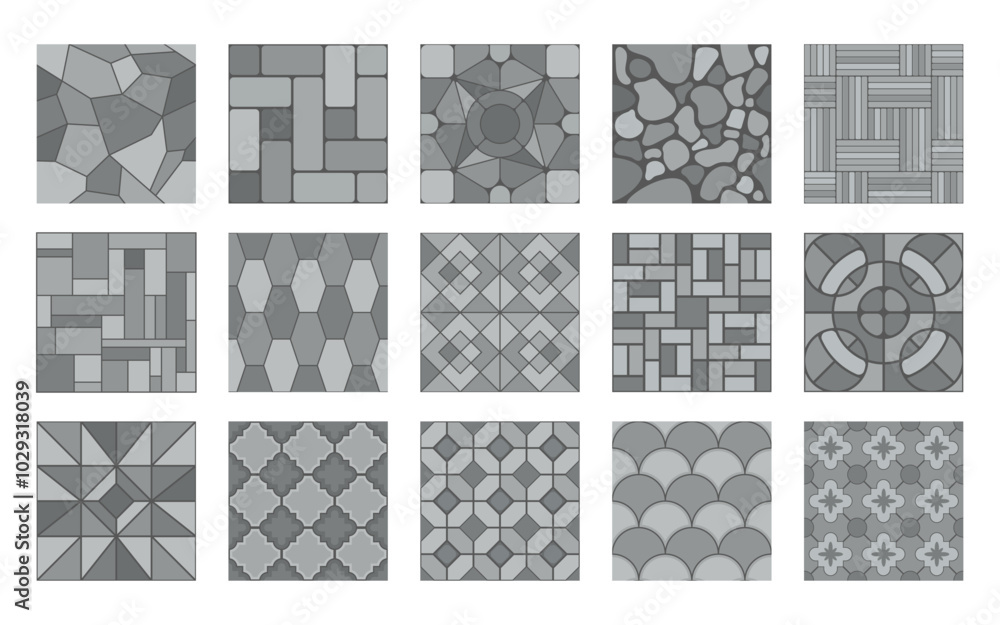 Grey stone street pavement patterns. Paving tile, cobblestone brick and ...