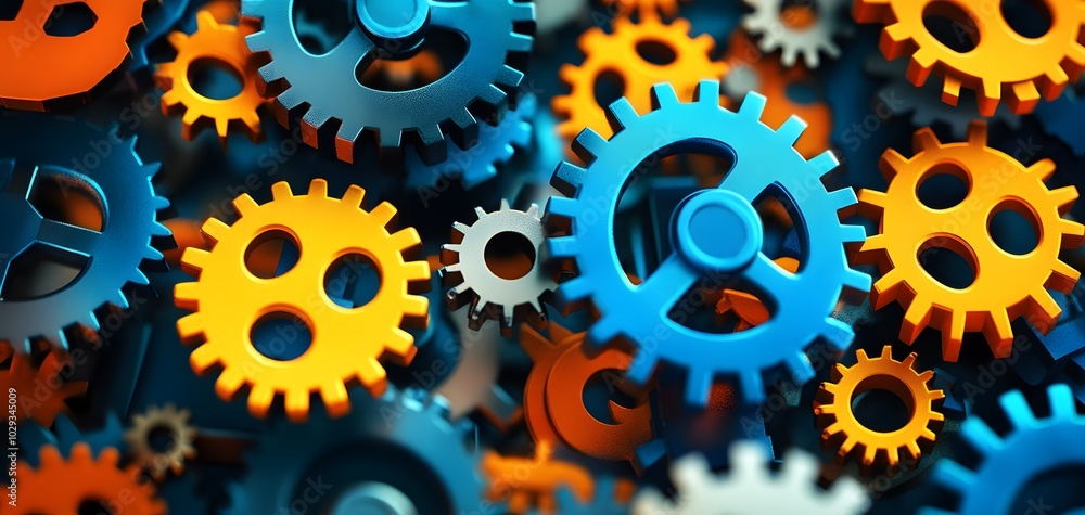 Colorful gears in various sizes create an engaging visual ...