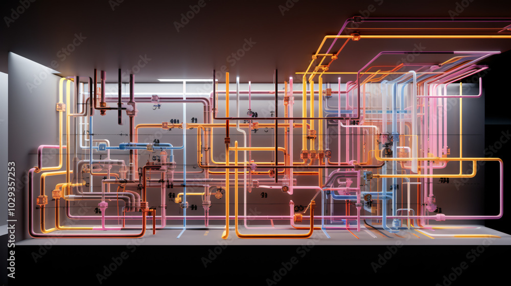 Colored pipe installation diagram, pipeline diagram, water supply ...