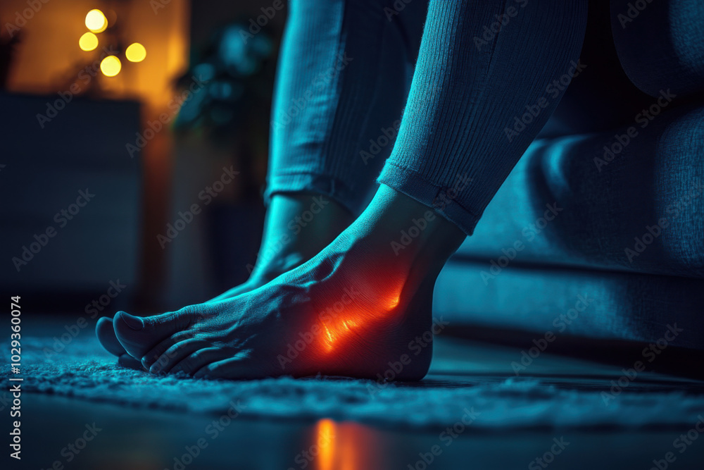 Plantar fasciitis. Tingling and burning sensation in Asian man's foot ...