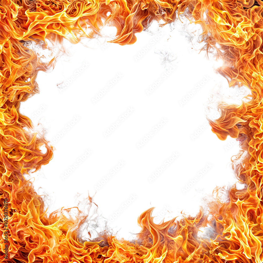 Circular flame frame with realistic fire effect isolated on transparent ...