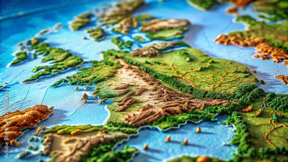 Intricate Macro Map of the UK with Geographic Details and Textures ...