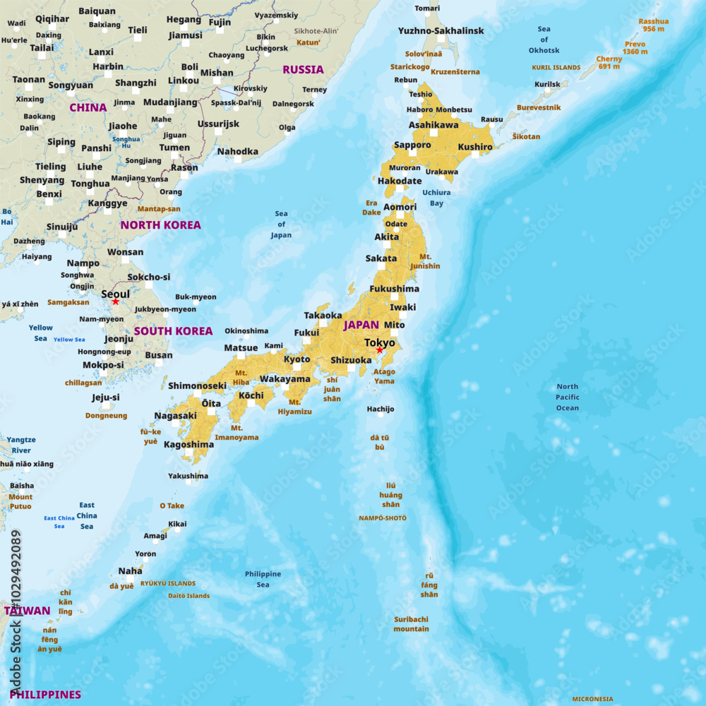 Simple political map of Japan Stock Vector | Adobe Stock