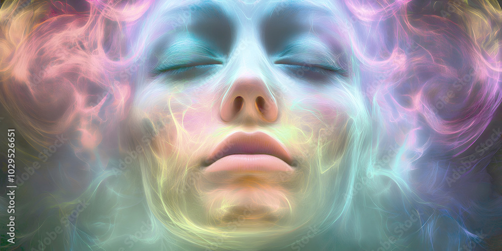We are all Light Beings - female face with eyes closed formed with ...