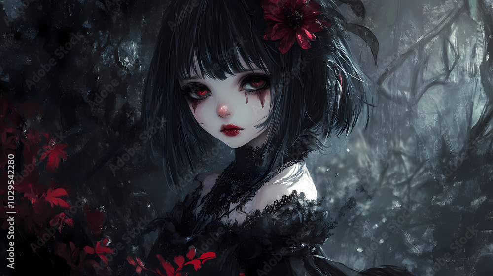 Cute Yandere Anime Girl with Horror Vibes Dark Wallpaper Stock ...