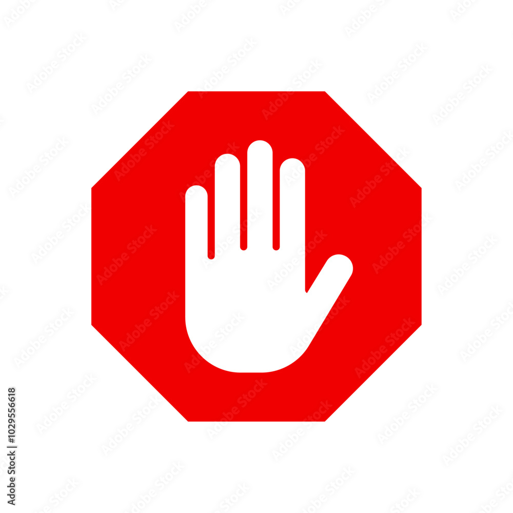 Red stop sign with hand icon Stock Vector | Adobe Stock
