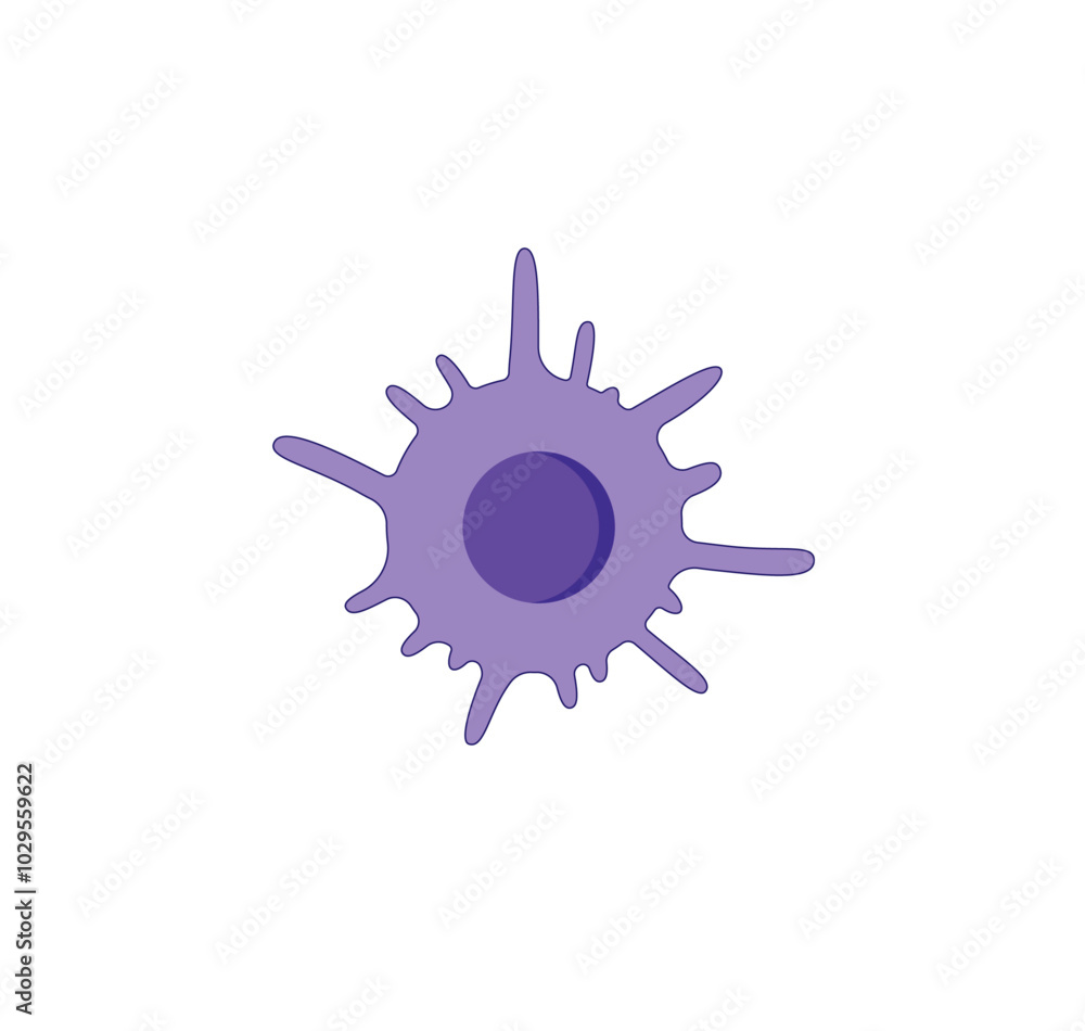 Dendritic cell of immune system, stained microscopic cell, vector ...