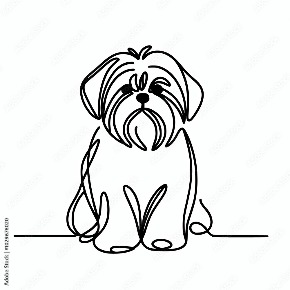 Shih tzu line art drawing style illustration. Dog linear sketch element ...