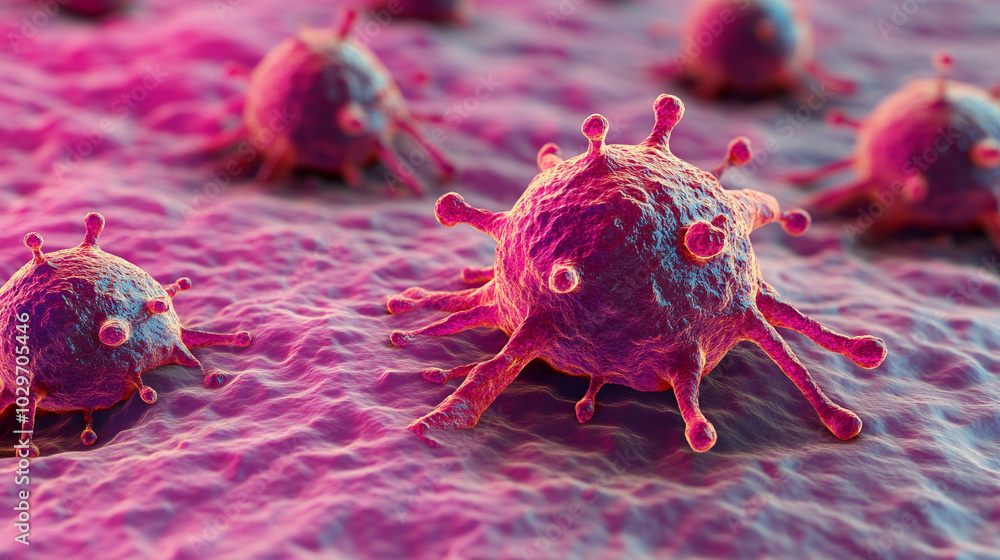 cancer cell at the molecular level, highlighting its unique structure ...