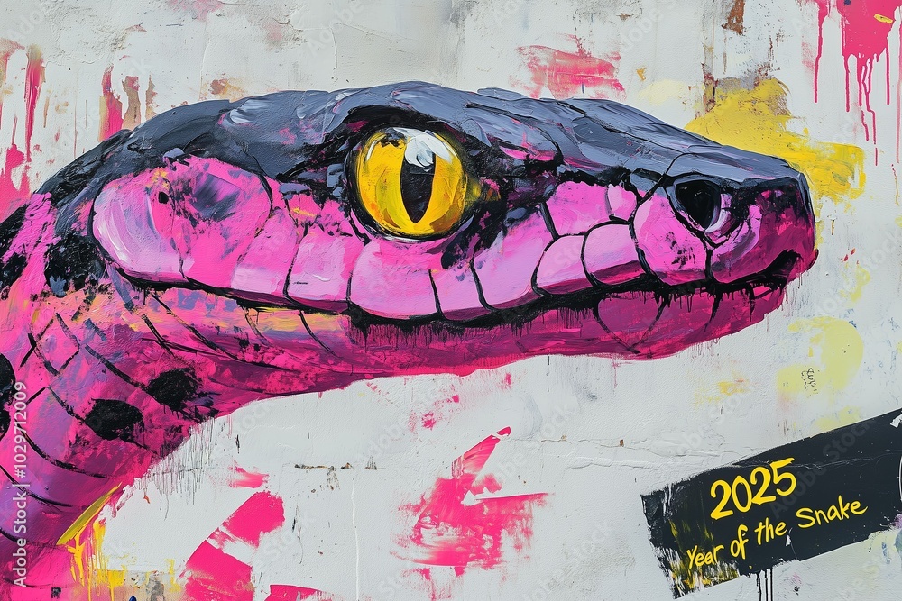 2025 Chinese new year of the snake with pink scales and yellow eyes ...