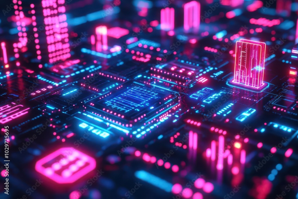 Data governance visualization, holographic interfaces, neon circuit ...