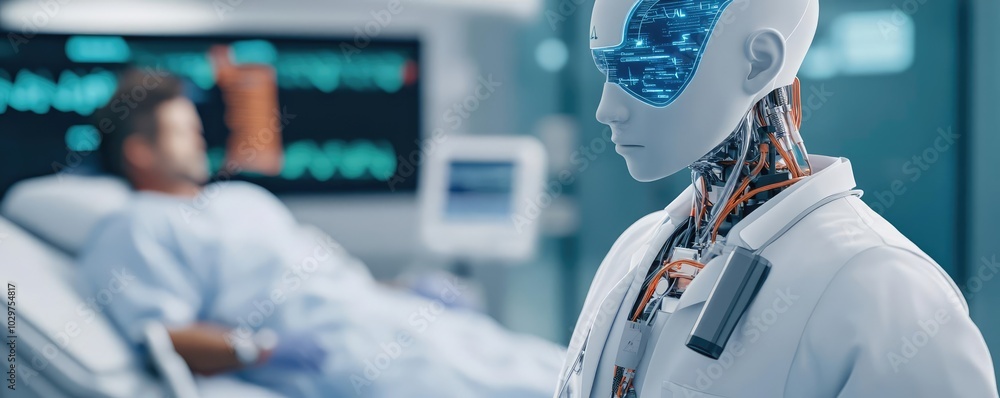 Residents using AI-driven tools to analyze patient data in a smart ...