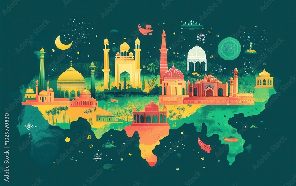 A design celebrating Pakistan Day with iconic monuments like Minar-e ...