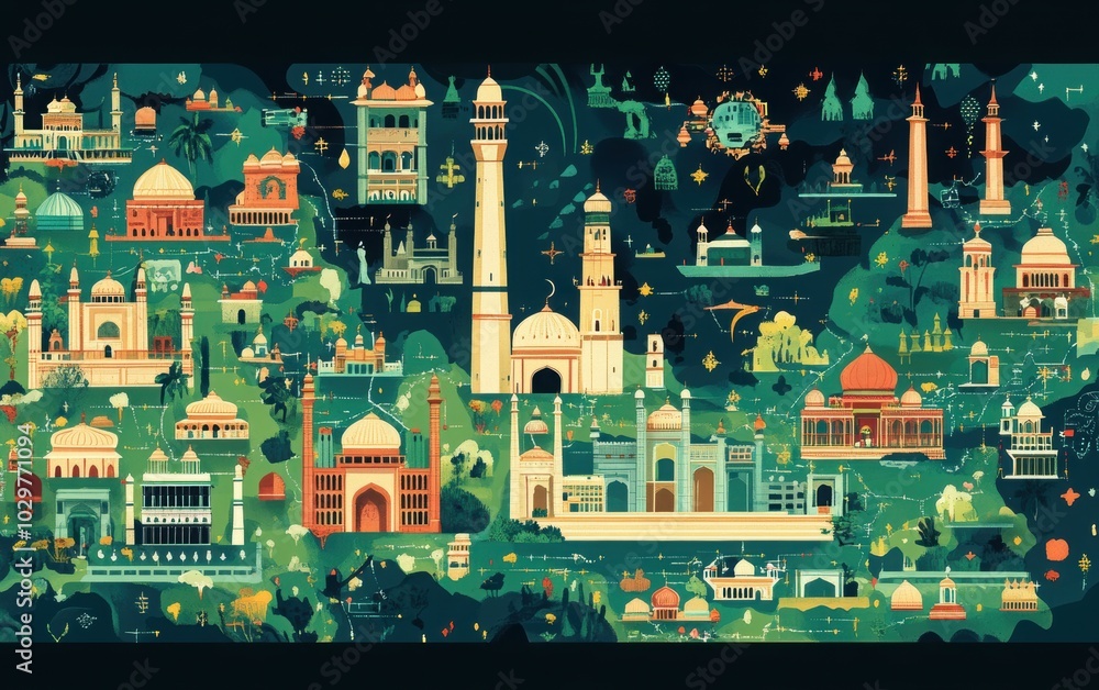 A design celebrating Pakistan Day with iconic monuments like Minar-e ...