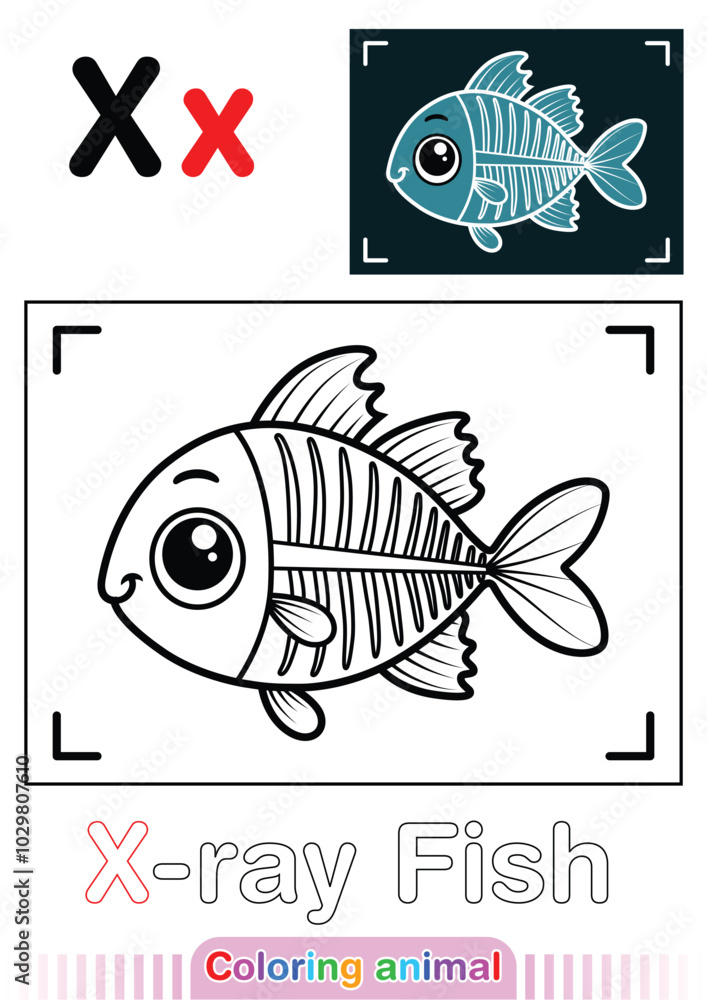 Coloring Page X-ray Fish. Letter X Stock Vector | Adobe Stock
