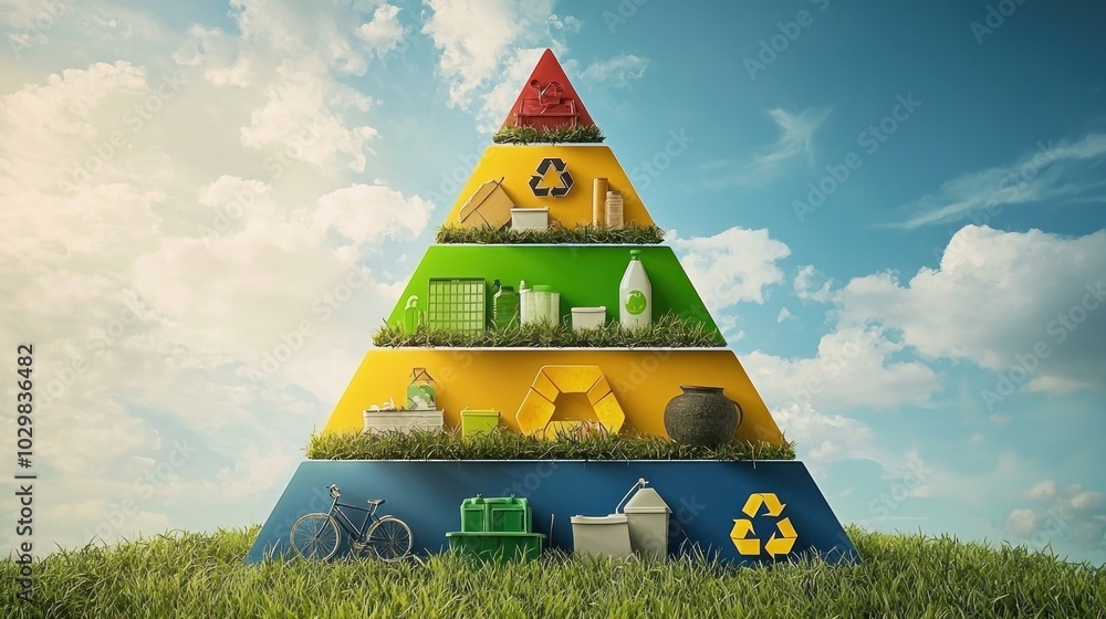 A pyramid chart illustrating the hierarchy of waste management: reduce ...