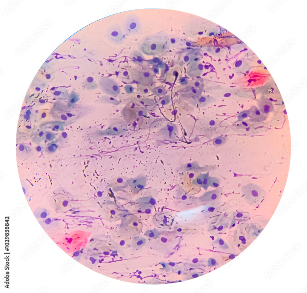 View in microscopic of Candidiasis, fungus infection (Yeast and ...