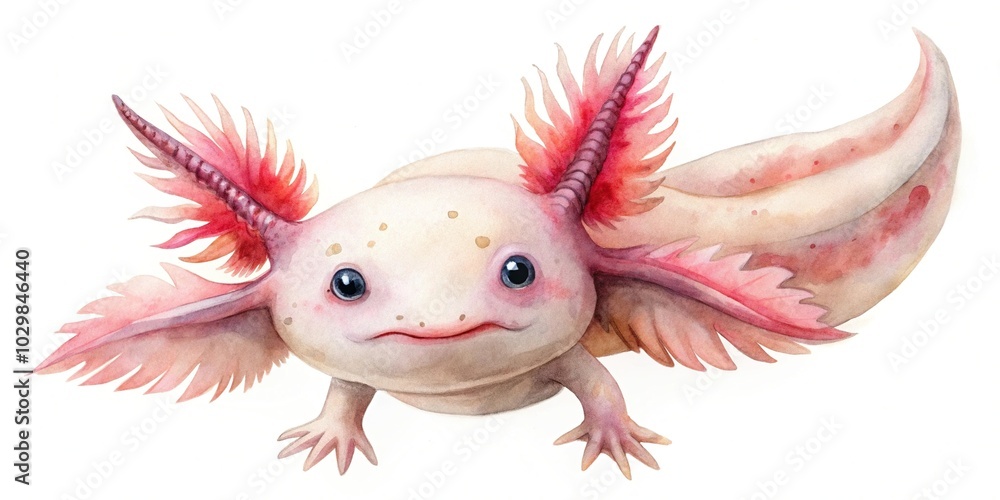 watercolor axolotl clipart isolated on white background with soft ...