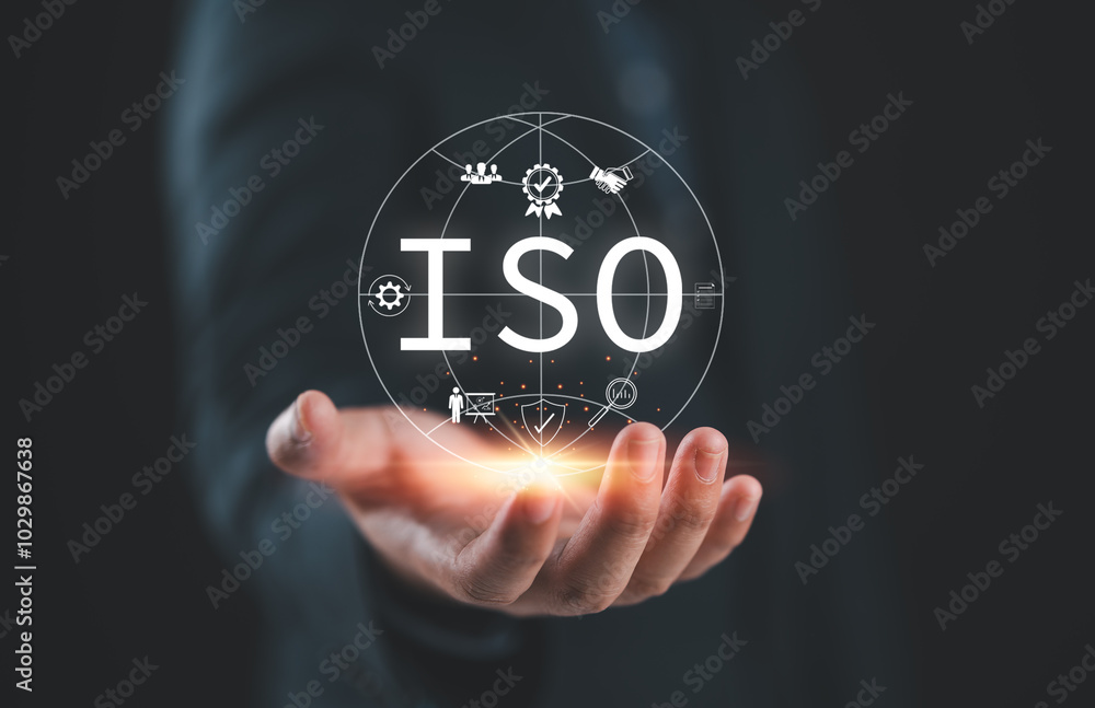 ISO Standards and Quality Assurance Concept. Businessman presenting ...