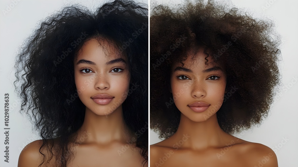 Side-by-side images of curly hair before and after honey treatment ...