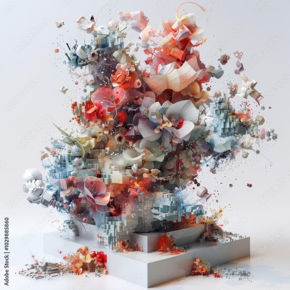 From 2D to 3D as pixel fragments of an image turn into volumetric ...