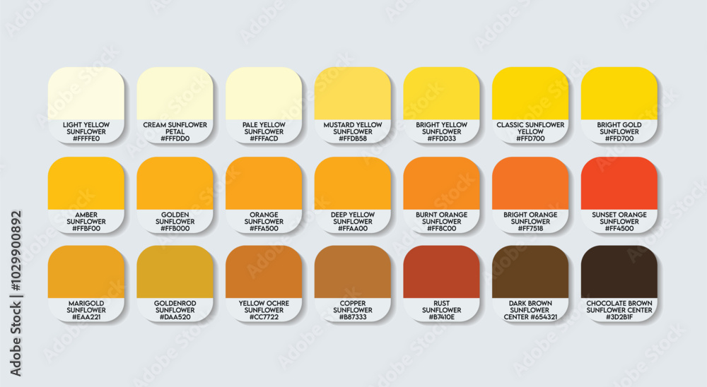 Sunflower Color Palette, Sun Color Guide Palette with Color Names ...