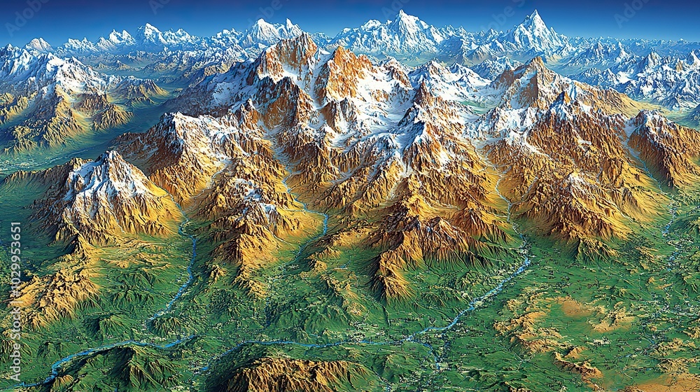 A physical map of India, Nepal, the Himalayas, and Tibet features high ...