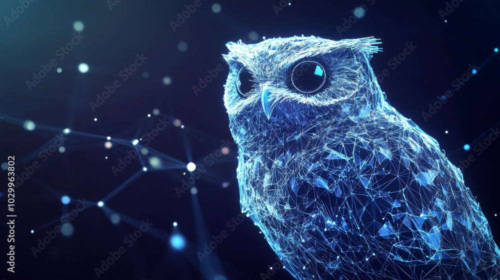An owl, a symbol of wisdom, represents online education. This ...