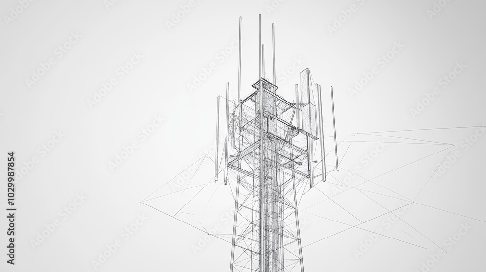 A 3D model of a cell tower with a 5G antenna. This illustration shows ...