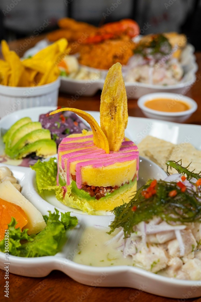 Trío marino con ceviche de pescado, pulpo al olivo y causa de cecina ...