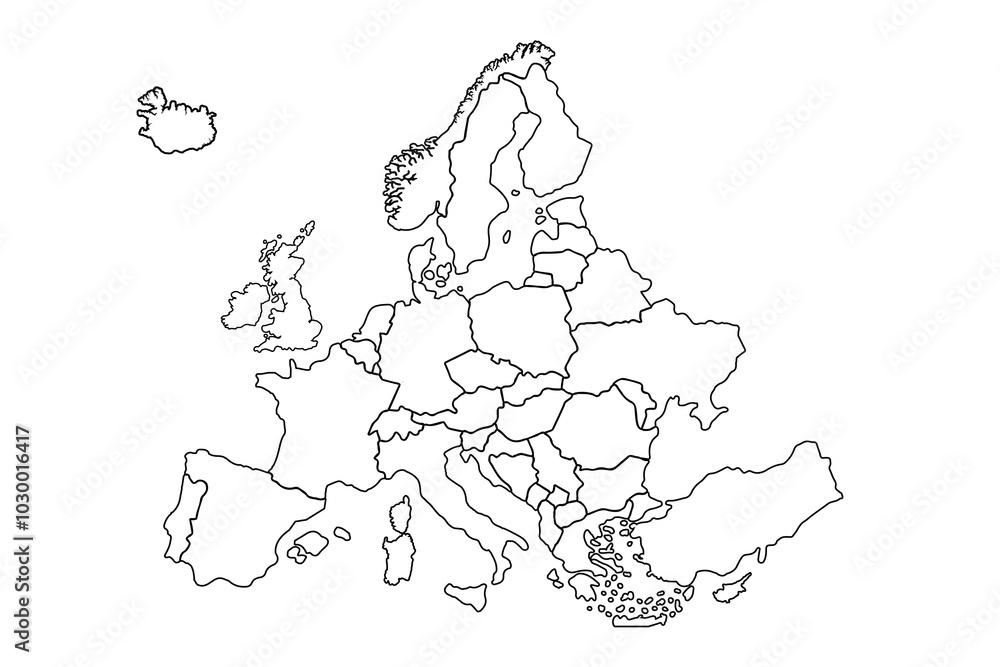 Blank Europe map contour silhouette vector illustration isolated on ...