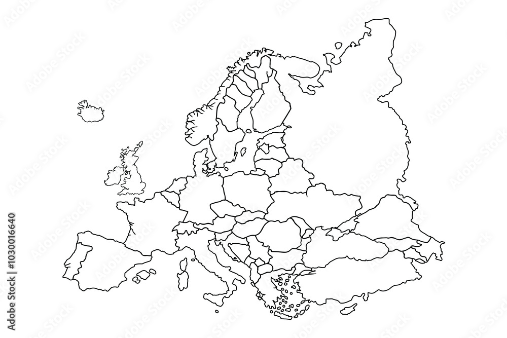 Blank Europe map contour silhouette vector illustration isolated on ...