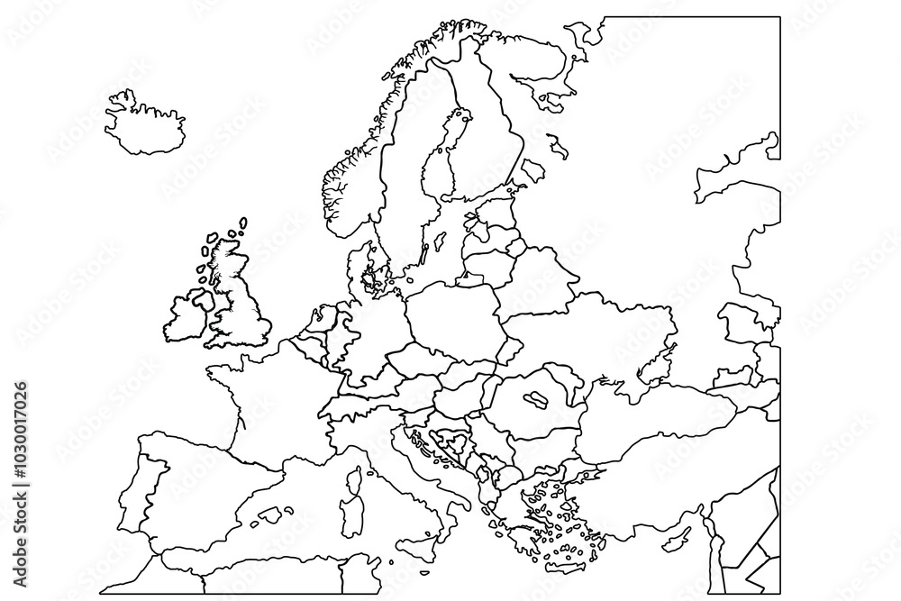 Vector Illustration of Outline Map of Europe in black.world map outline ...