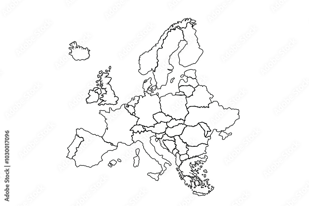Vector Illustration of Outline Map of Europe in black.world map outline ...