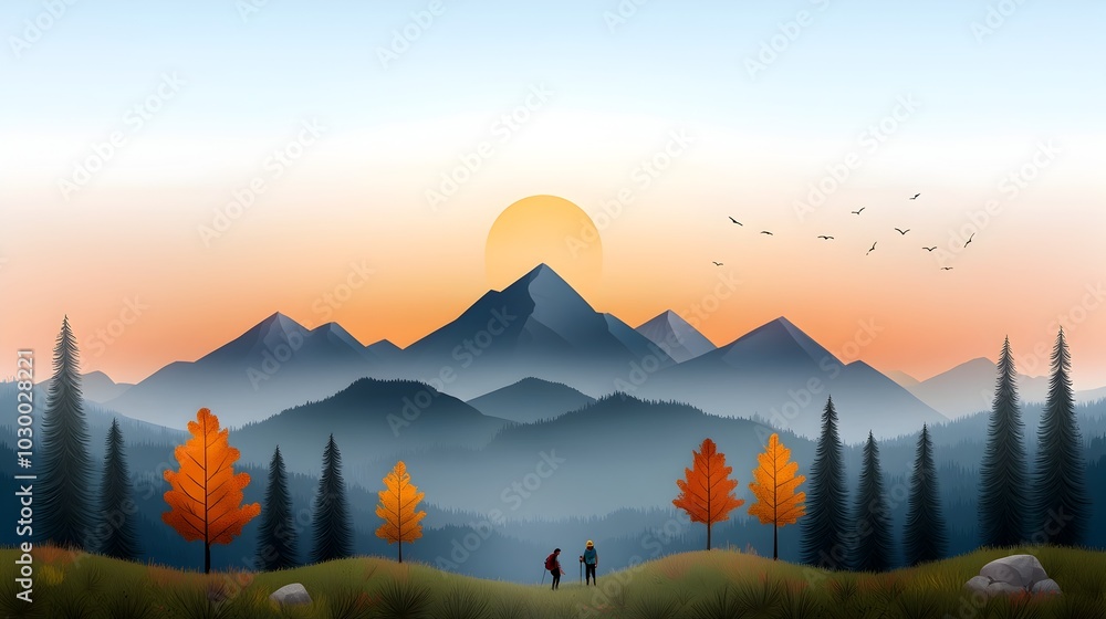 Hikers equipped with compasses and trail maps exploring a breathtaking ...