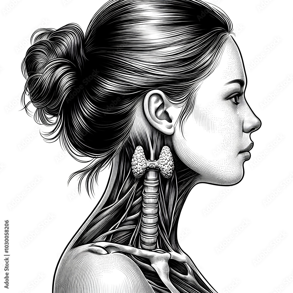 Black and white vector anatomy illustration of side view of female ...