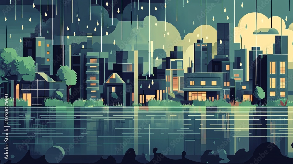 2410_302.vector flood hazard visualization, extreme weather depiction ...