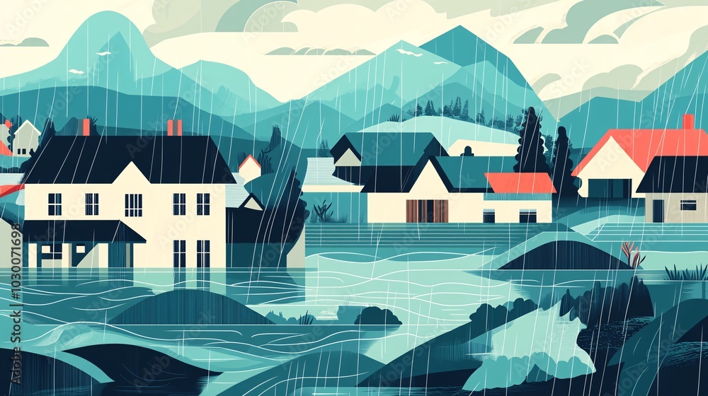 2410_302.vector flood hazard visualization, extreme weather depiction ...