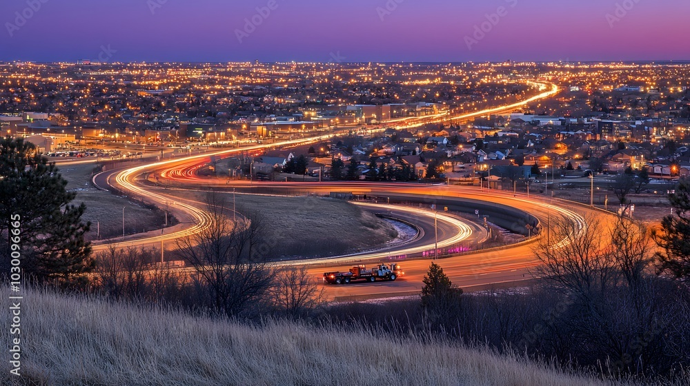 Top view of the expressway at night Take photos using the long exposure ...